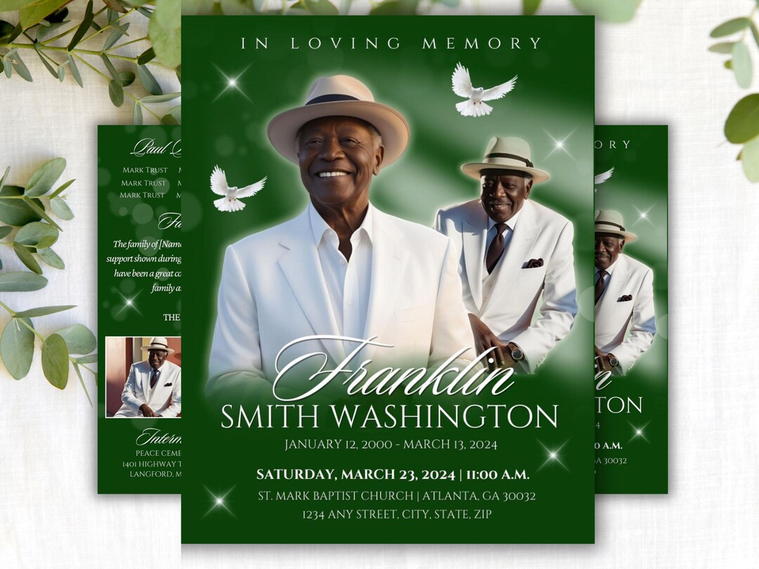 Hunter Green Funeral Program Template: 4-page Memorial (canva Editable ...