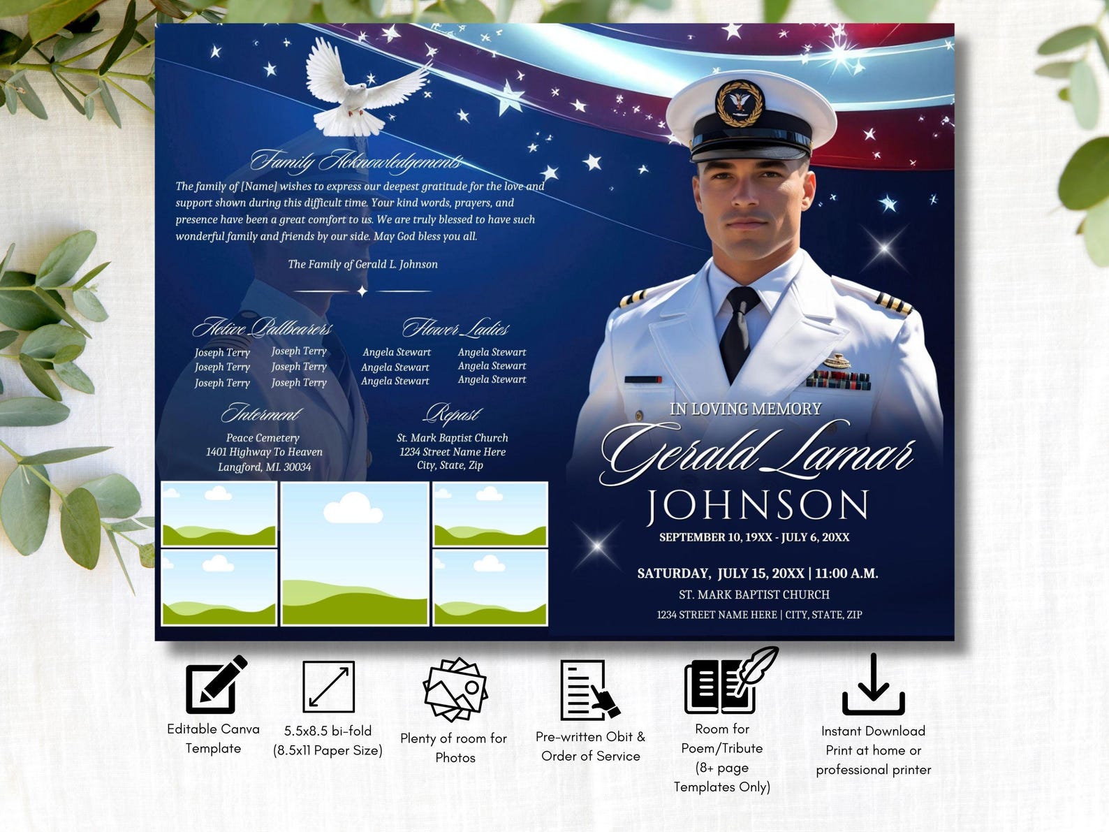 Military Veteran Funeral Program Template: Patriotic Celebration of ...