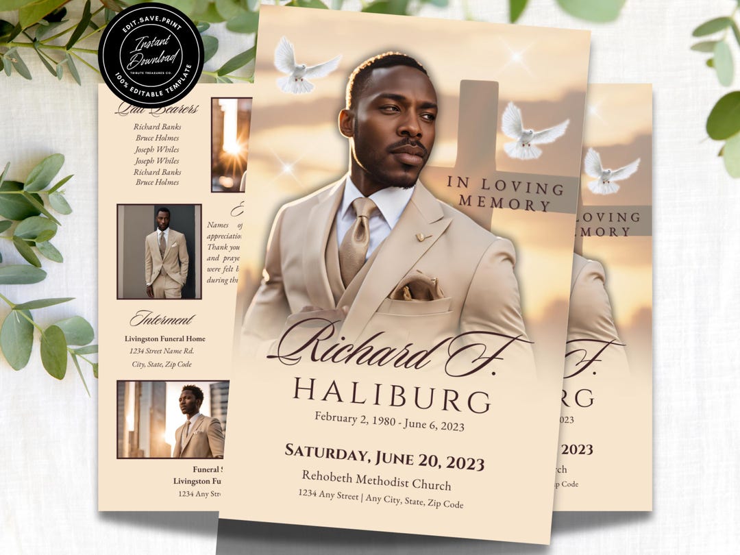 The Cross Funeral Program Template: 5.5x8.5 Bi-fold (canva Template) - Etsy