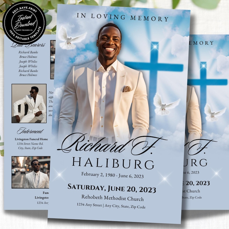 Blue Funeral Template - Etsy