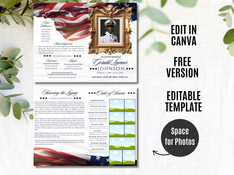 Military Funeral Program Template: Patriotic Celebration of Life (canva ...