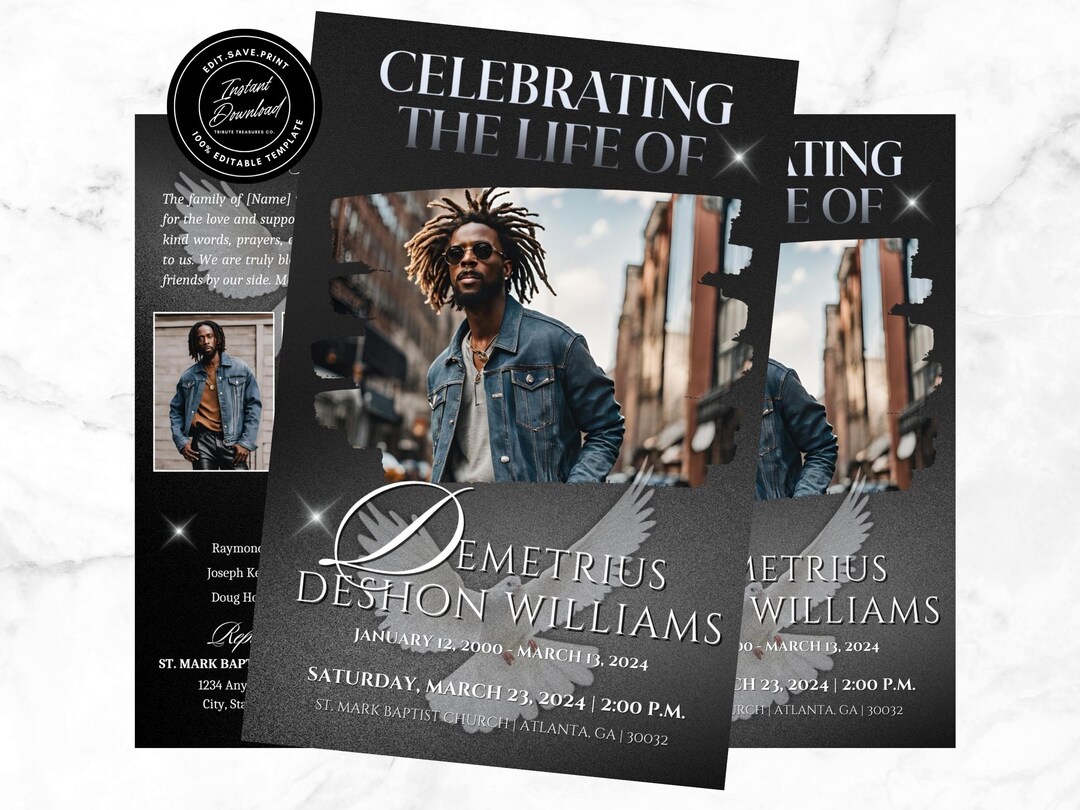 Modern Funeral Program Template: Black Obituary Book, 8-page (canva ...