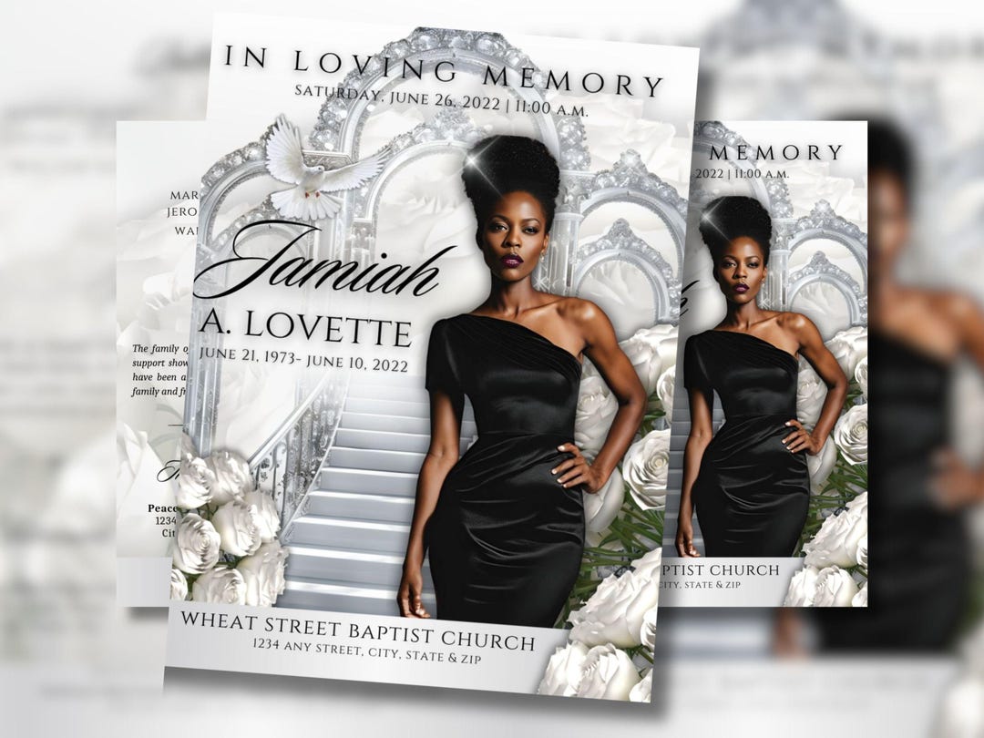 Diamond & Roses Funeral Program Template: 8-page Bi-fold (canva ...