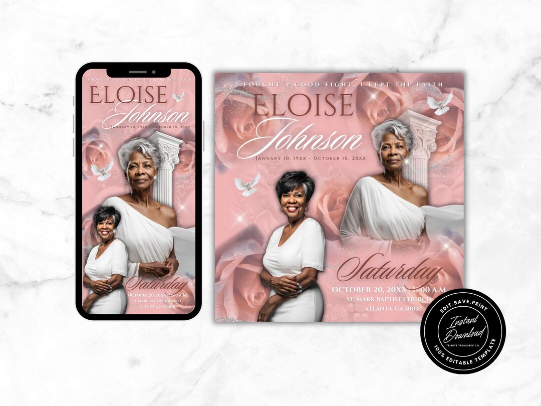 Pink Diamond Funeral Announcement Template: Canva Editable (digital ...