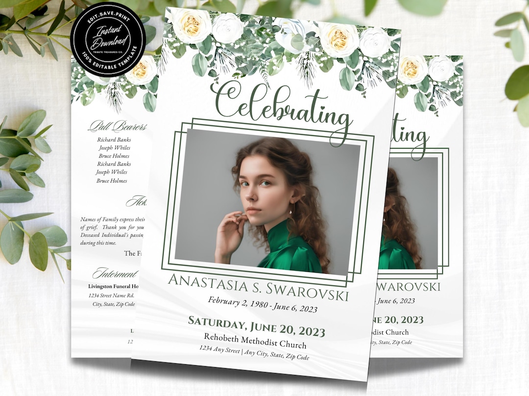 8-page | 5.5"x8.5" Bi-fold Funeral Program Book Design | Floral Themed ...
