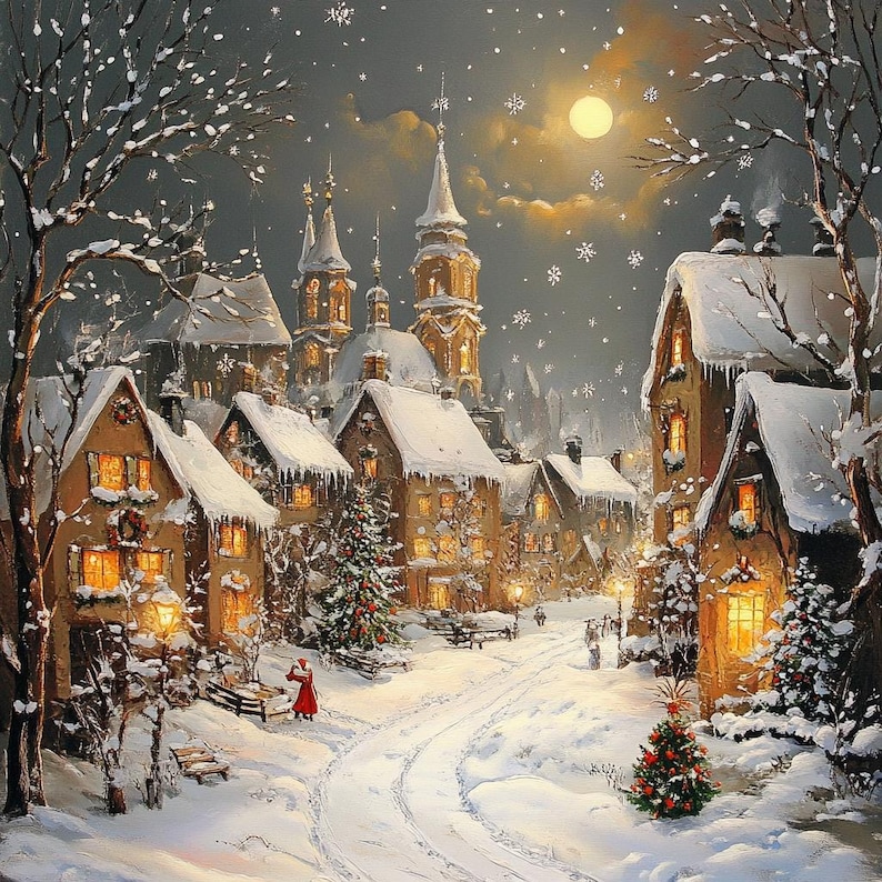 Whimsical Winter Wonderland Christmas Art Collection Festive Digital ...