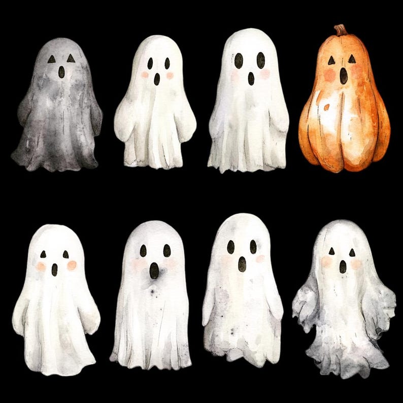Enchanted Halloween Ghost Clipart Bundle Watercolor Spirits Digital ...
