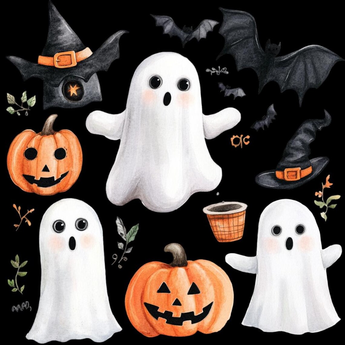 Enchanted Halloween Ghost Clipart Bundle Watercolor Spirits Digital ...