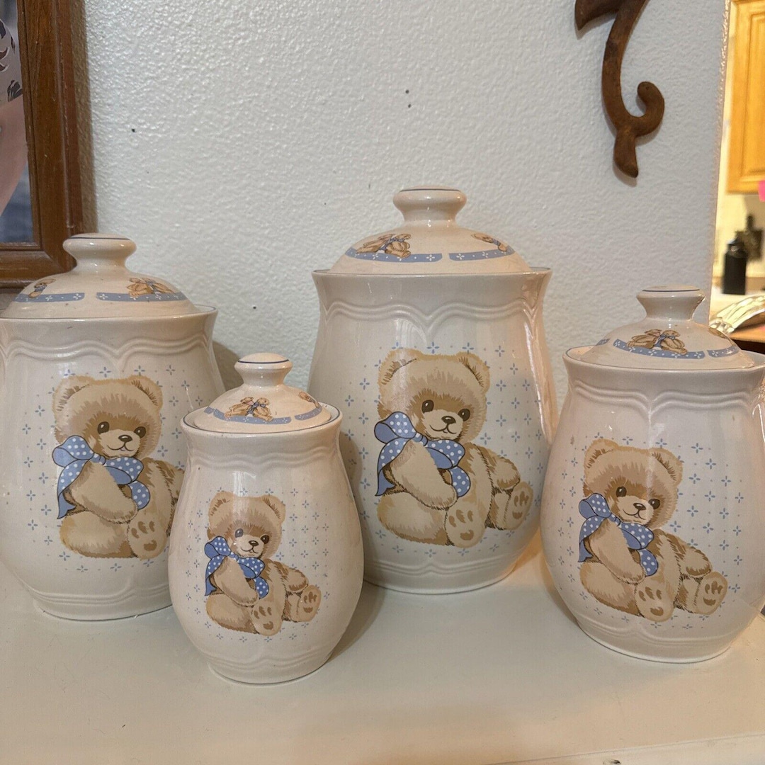 Vintage Tienshan Stoneware Country Teddy Bear Cookie Jars Set of 4 ...