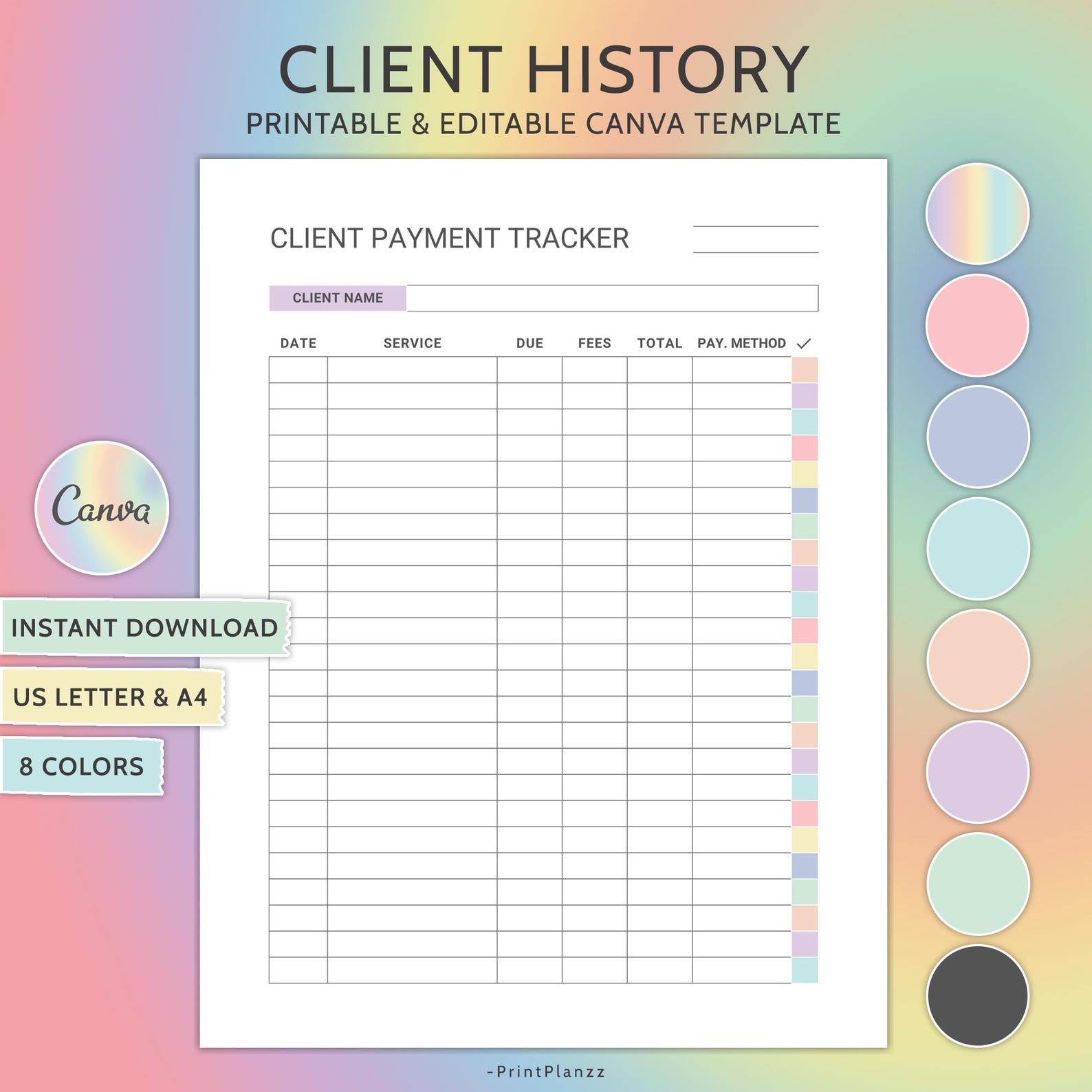 Payment Tracker PDF Printable Client Payment Log Editable Payment ...