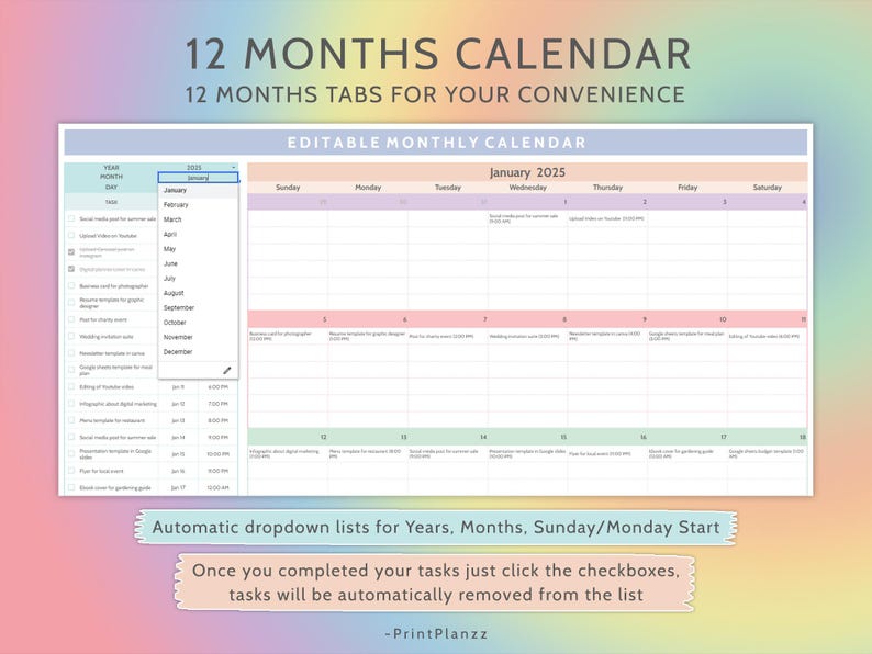 Monthly Calendar Spreadsheet Editable Monthly Calendar Google Sheet ...