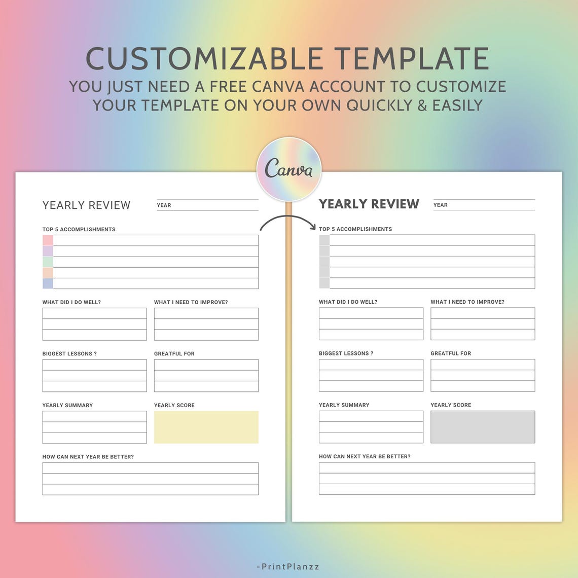 Yearly Review Template Yearly Reflection Annual Review Yearly Goals ...