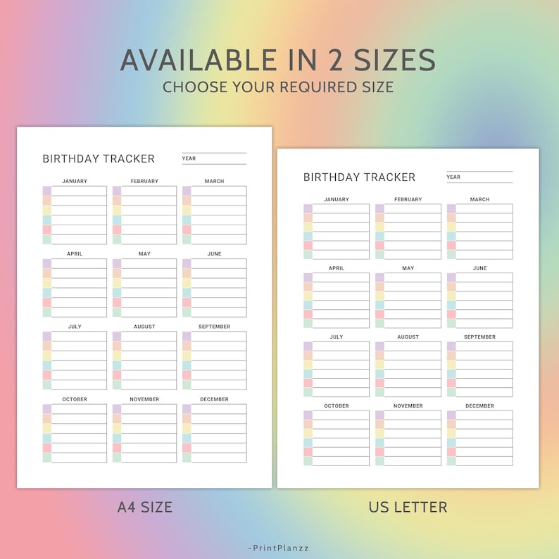 Birthday Tracker Printable Template Family Birthday Planner Editable ...