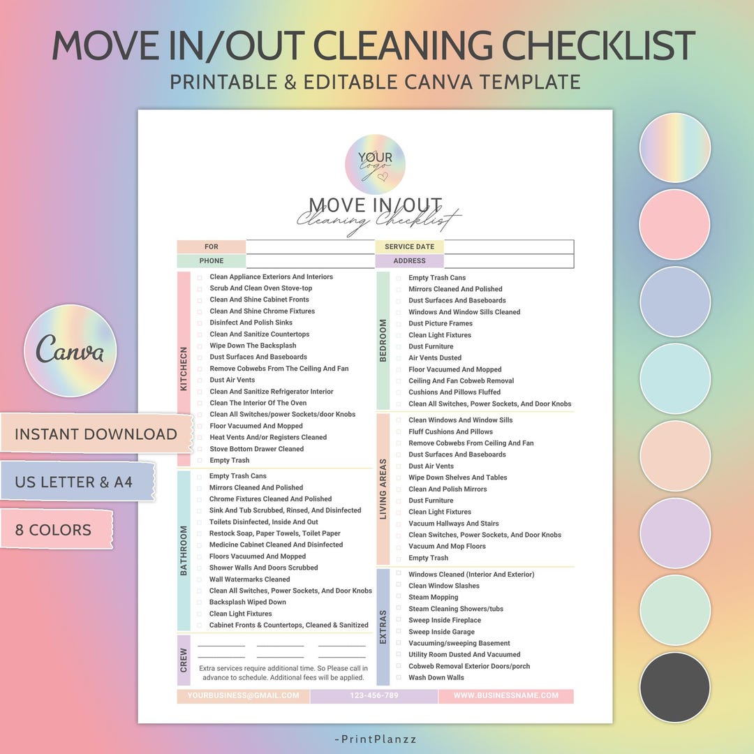 Cleaning Checklist Printable Move In/out Cleaning Checklist Template ...