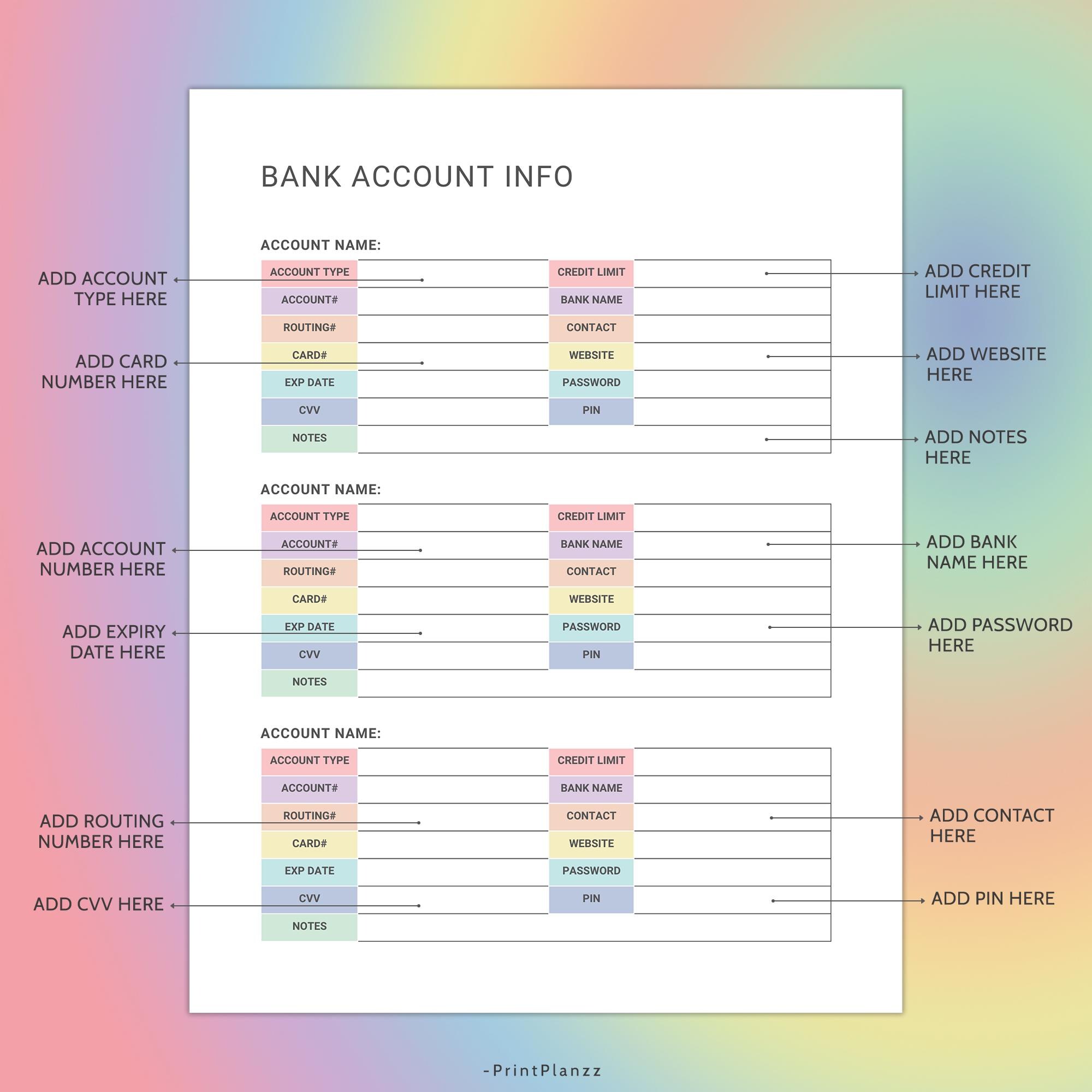 Bank Account Info Bank Account Tracker Bank Account Information ...