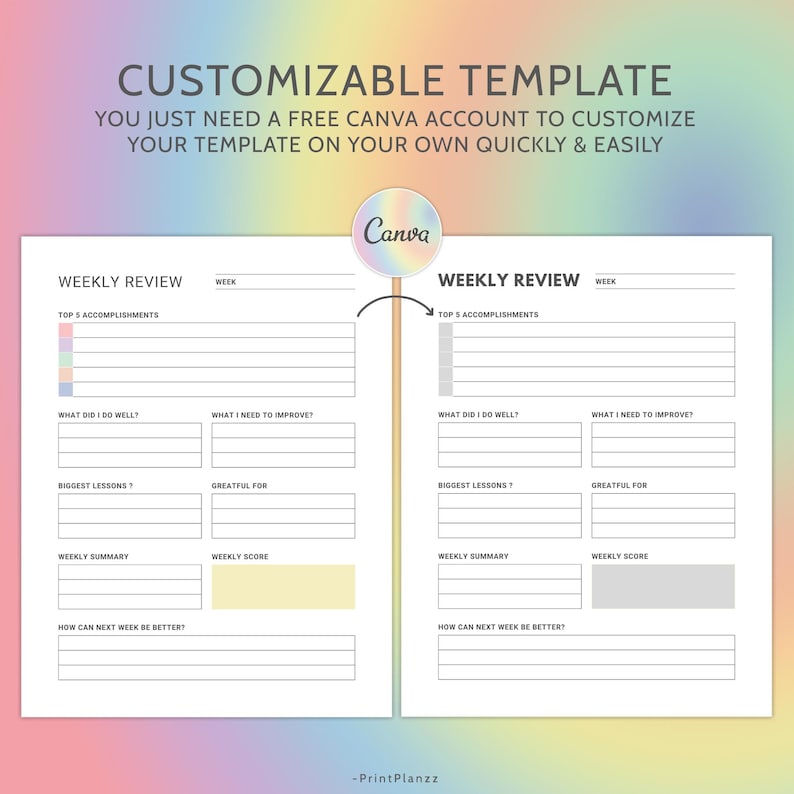 Weekly Review Printable Insert Template Weekly Reflection Journal Pages ...