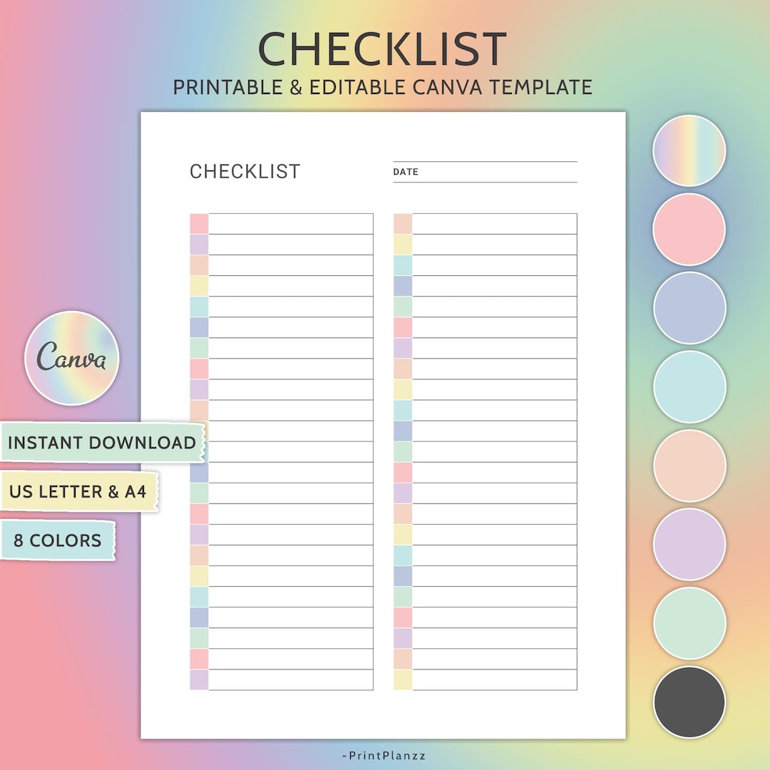 Blank Checklist Printable PDF Blank to Do List Editable Canva ...