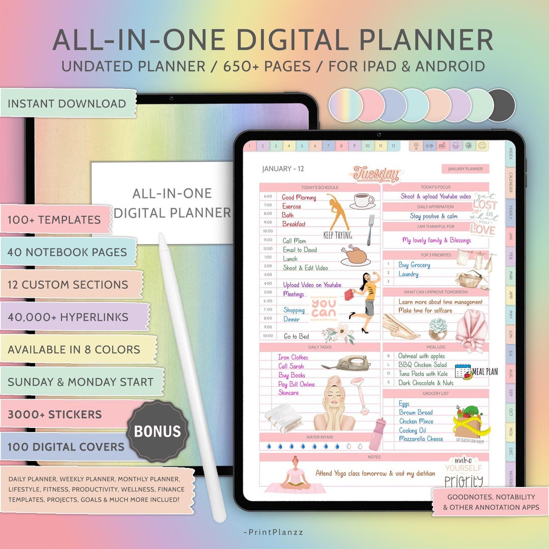All in One Digital Planner Undated iPad & Android Planner Goodnotes ...
