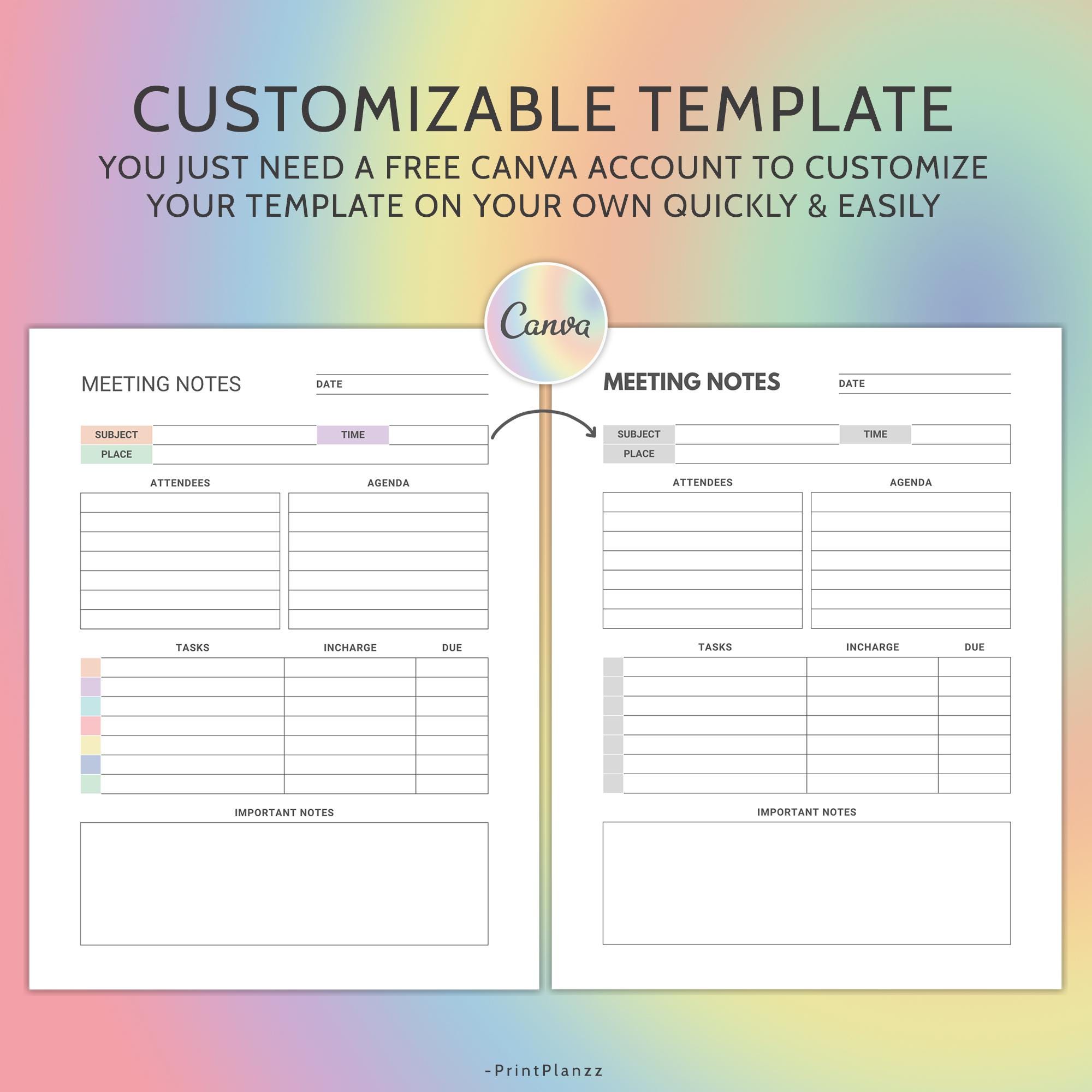 Meeting Notes Printable Meeting Minutes Template PDF Editable Meeting ...
