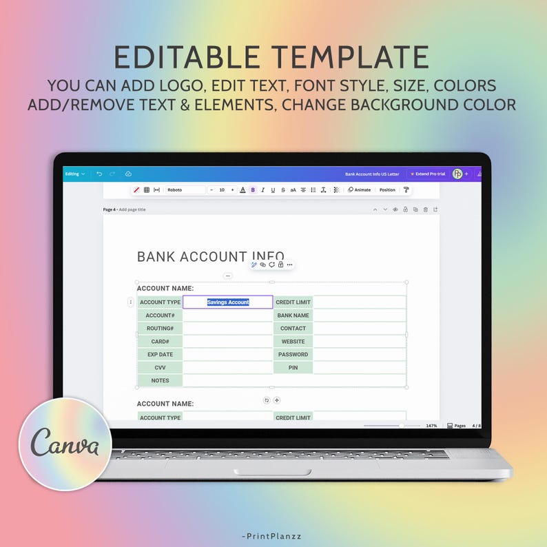 Bank Account Info Bank Account Tracker Bank Account Information ...