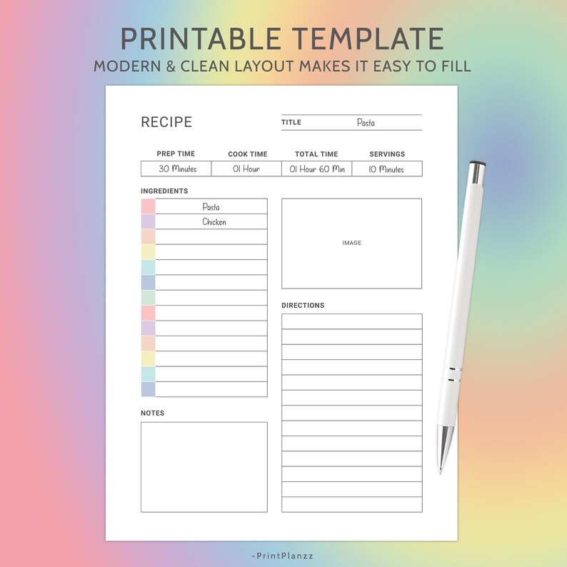 Recipe Template Printable Recipe Book Template Printable Blank Recipe ...
