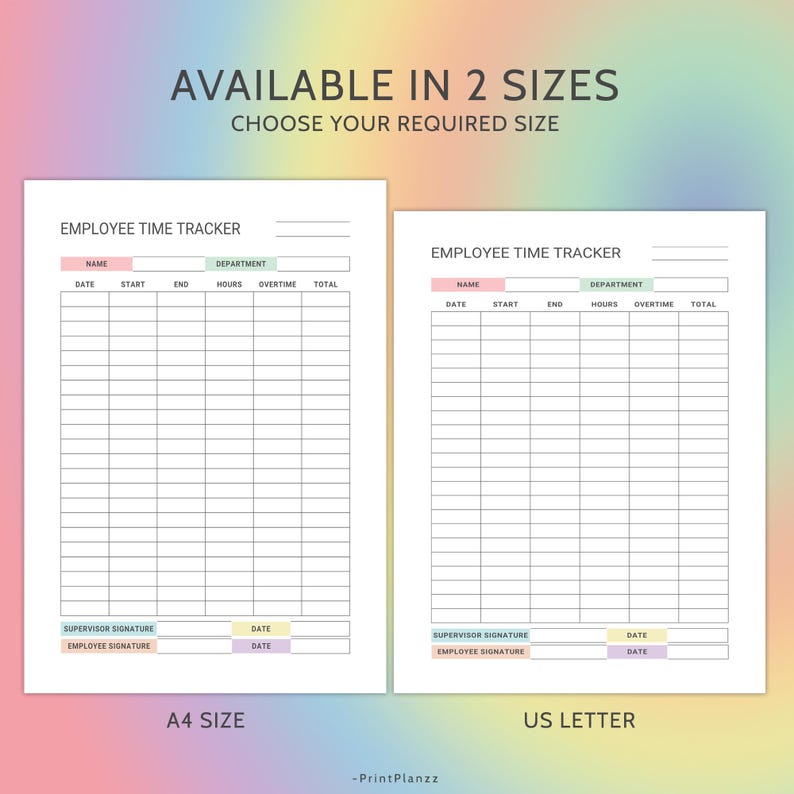 Employee Timesheet Printable Employee Time Tracker PDF Timecard ...