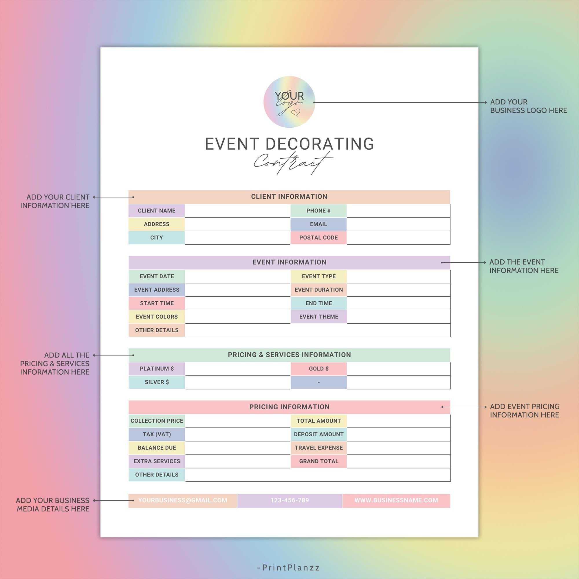 Event Decorating Service Contract Editable Event Planning Services ...