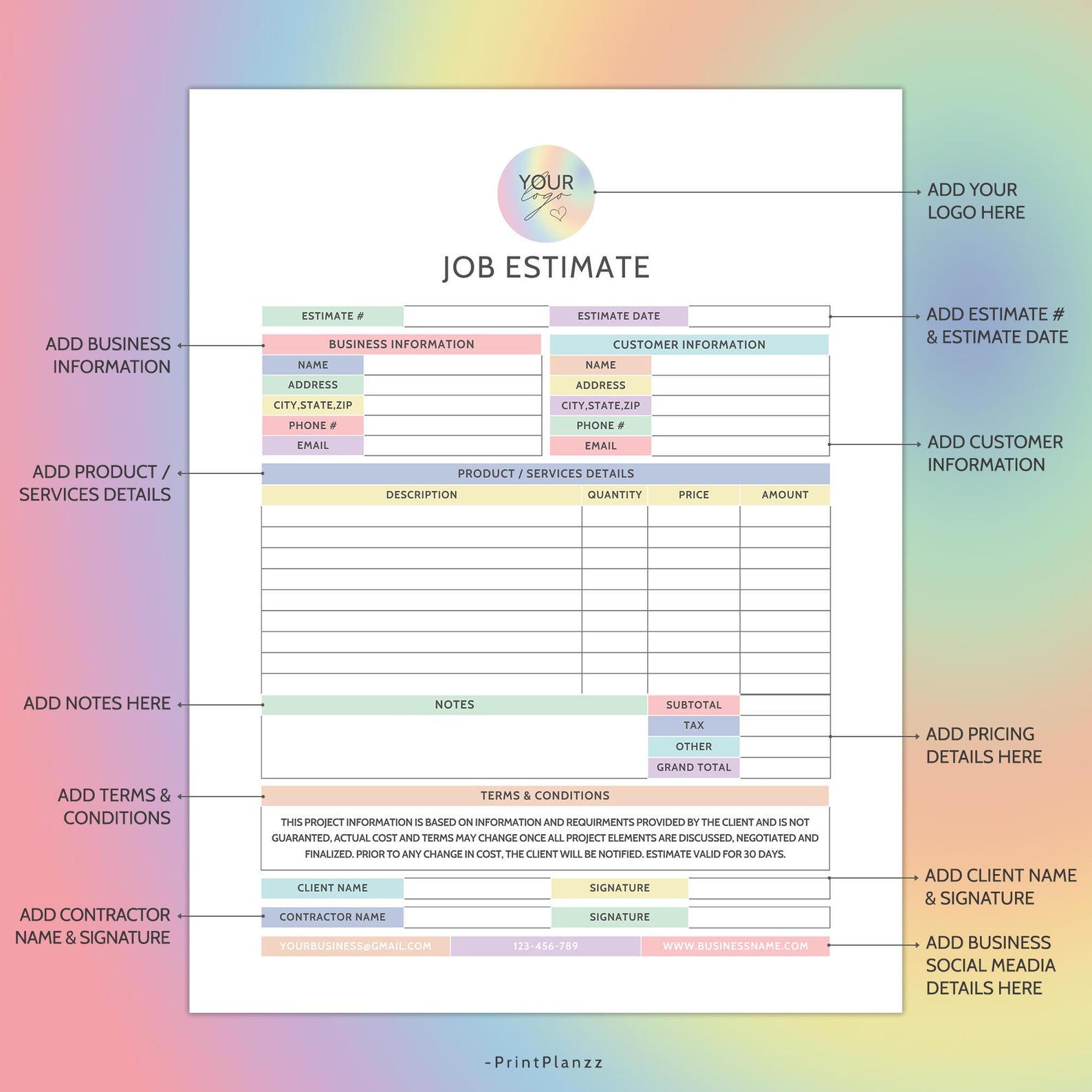 Job Estimate Template Editable Job Estimate Canva Template PDF ...