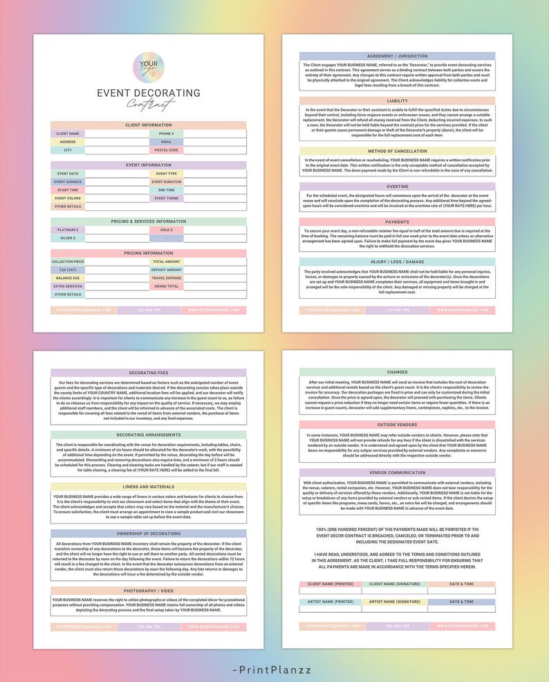 Event Decorating Service Contract Editable Event Planning Services ...