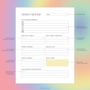 Yearly Review Template Yearly Reflection Annual Review Yearly Goals ...