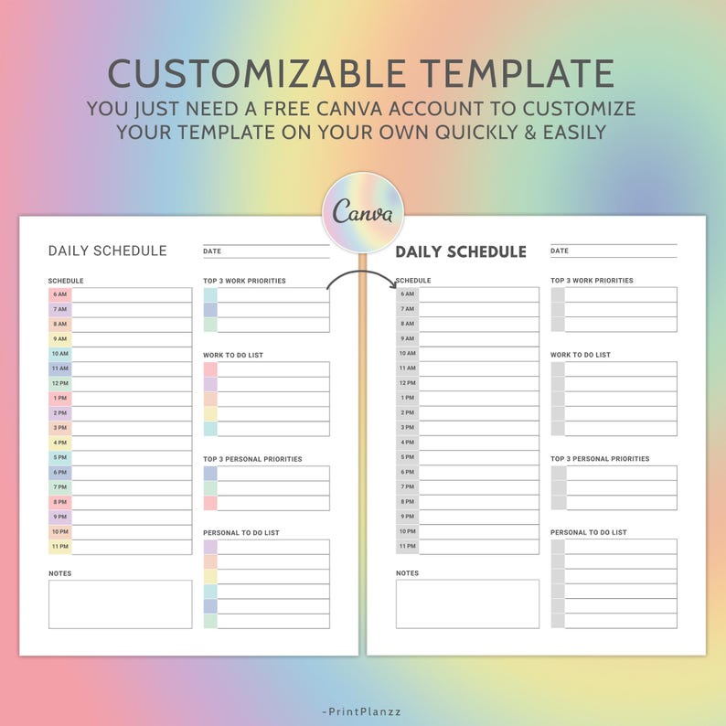 Work From Home Planner Personal Daily Planner Daily Hourly Schedule ...