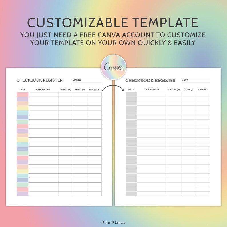 Checkbook Register Printable Bank Transaction Register Checkbook Log ...