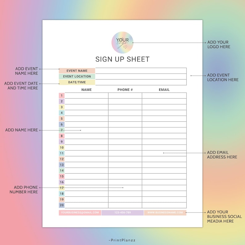 Sign up Sheet Template Canva Editable Signup Sheet Printable Sign up ...
