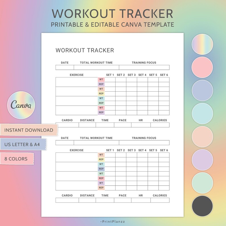 Workout Tracker Printable Daily Exercise Log Fitness Journal Workout ...
