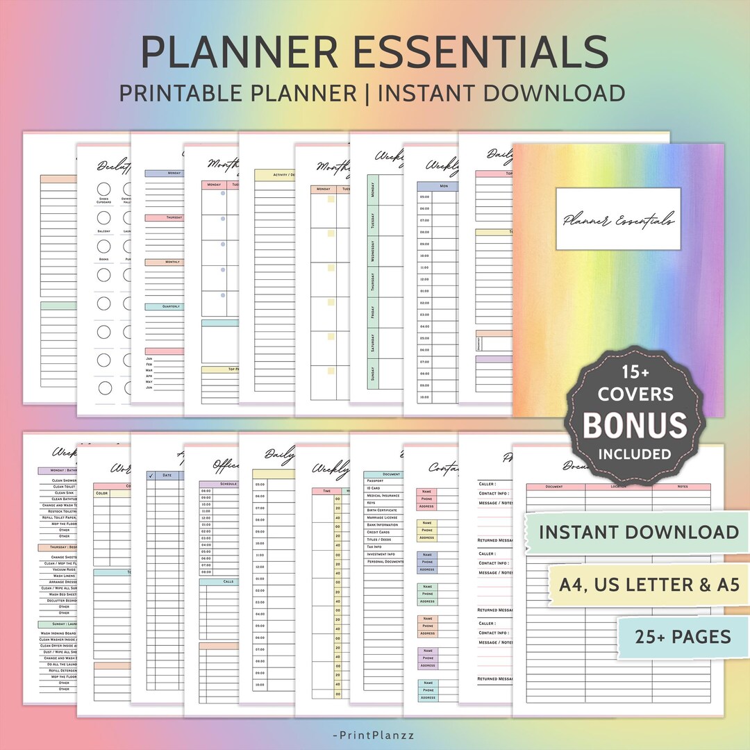 Printable Planner Essentials Bundle Personal Planner Bundle Daily ...