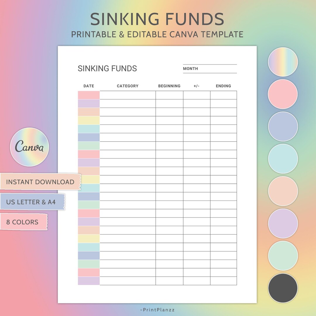 Sinking Funds Tracker Printable Sinking Funds Tracker Template Monthly ...