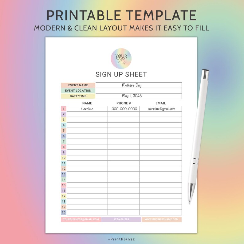 Sign up Sheet Template Canva Editable Signup Sheet Printable Sign up ...