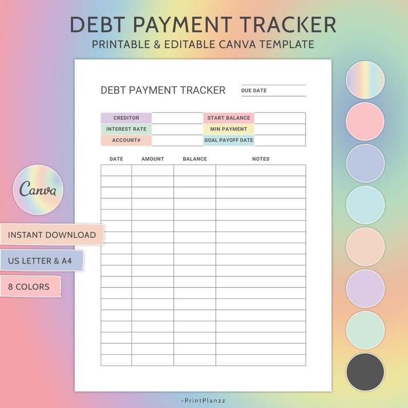 Debt Payment Tracker Printable Debt Payoff Log Debt Repayment Plan ...