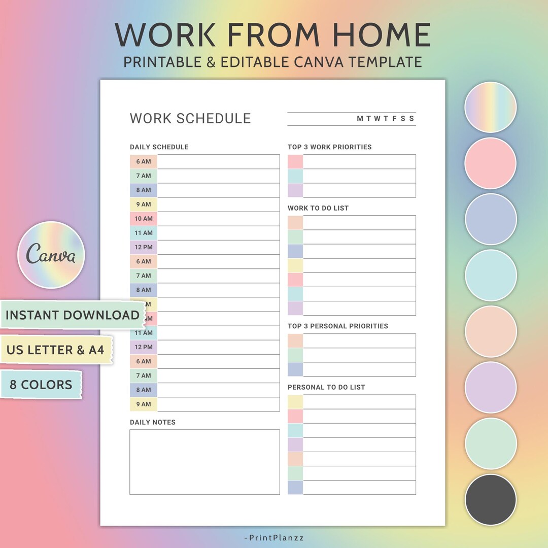 Work From Home Planner Personal Daily Planner Daily Hourly Schedule ...