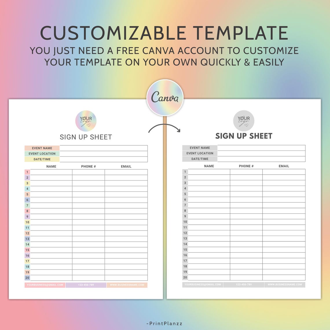 Sign up Sheet Template Canva Editable Signup Sheet Printable Sign up ...
