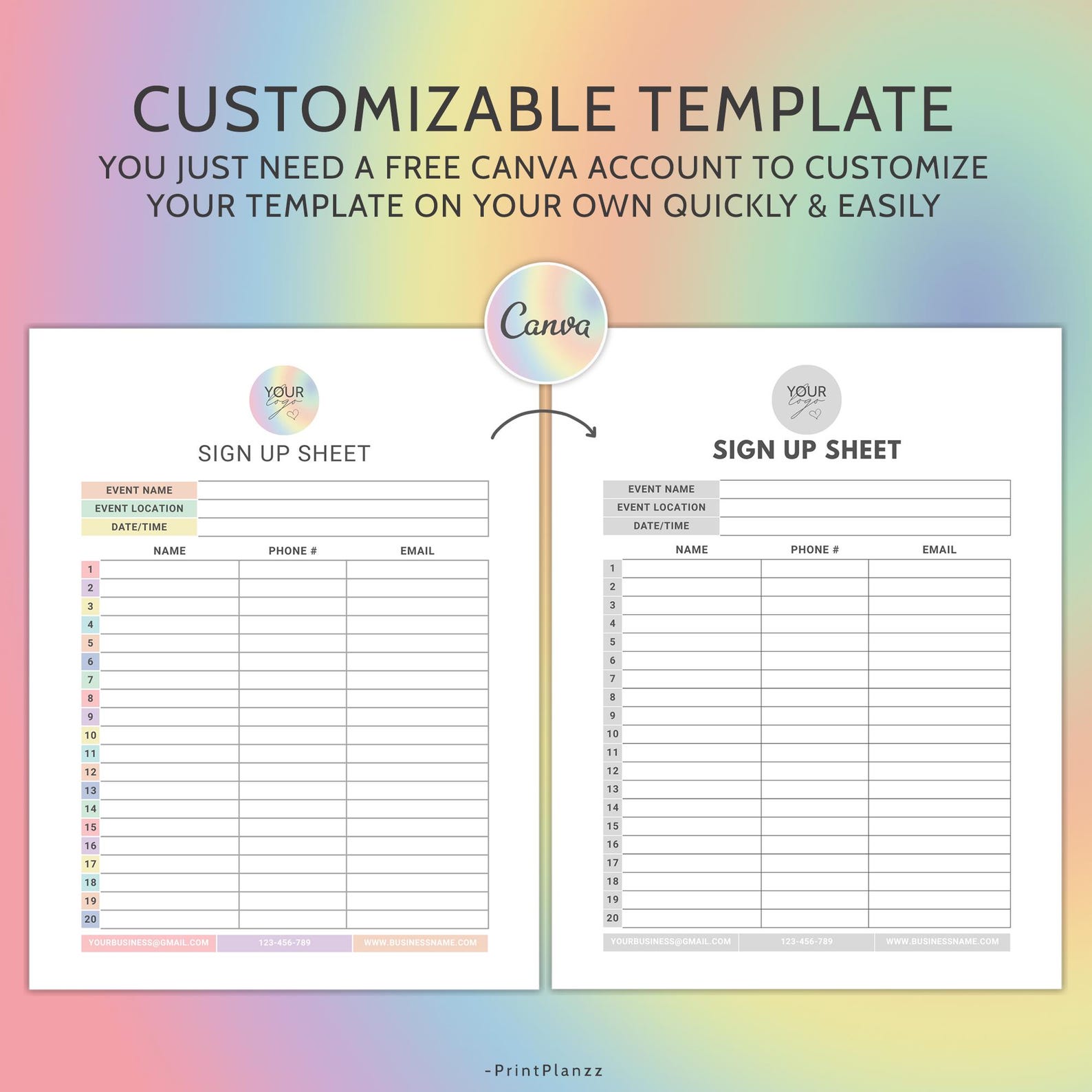 Sign up Sheet Template Canva Editable Signup Sheet Printable Sign up ...