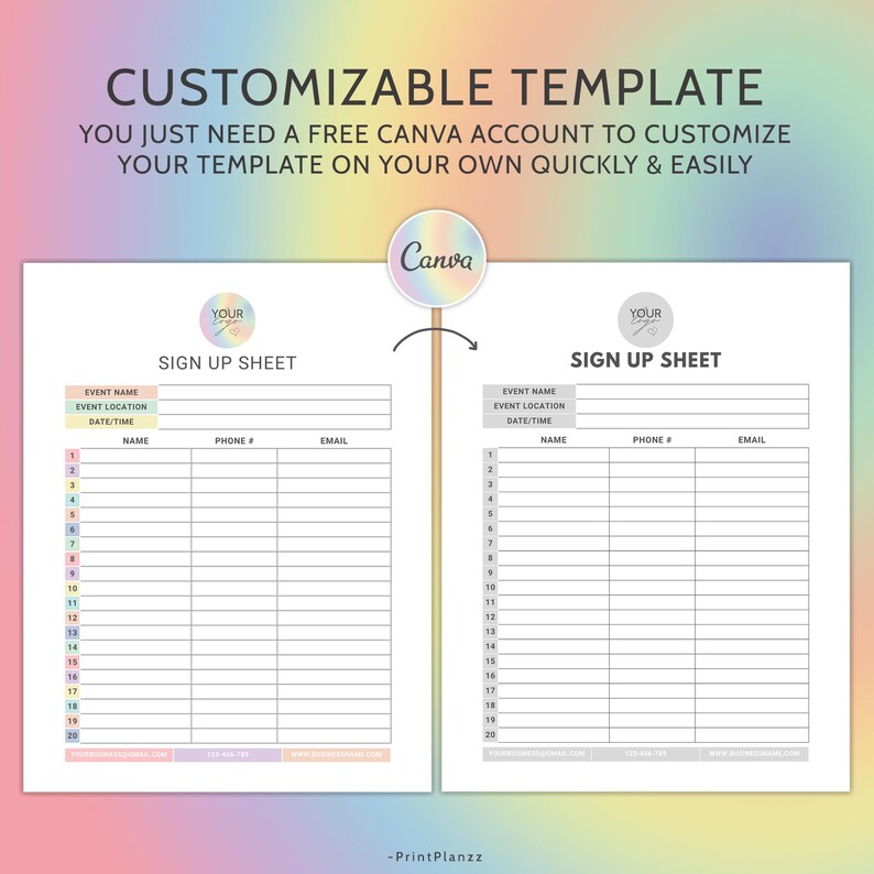 Sign up Sheet Template Canva Editable Signup Sheet Printable Sign up ...