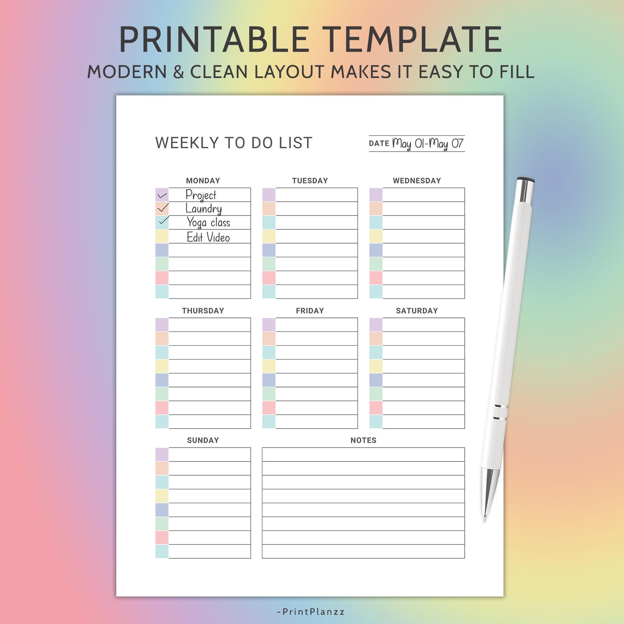 Weekly to Do List Printable Weekly Task List Template Weekly Planner ...