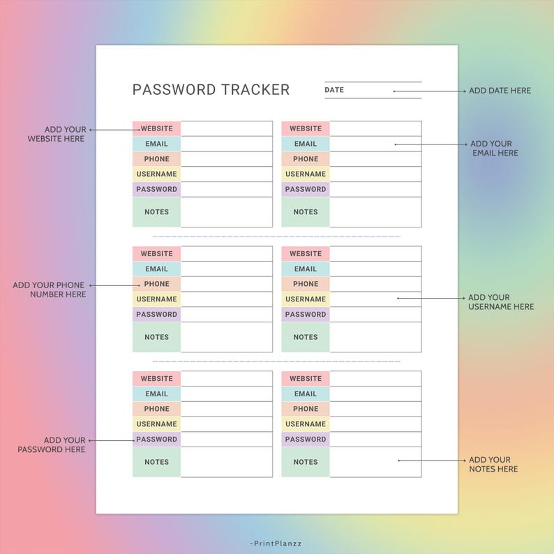 Password Tracker Printable Password Log Password Keeper Password ...