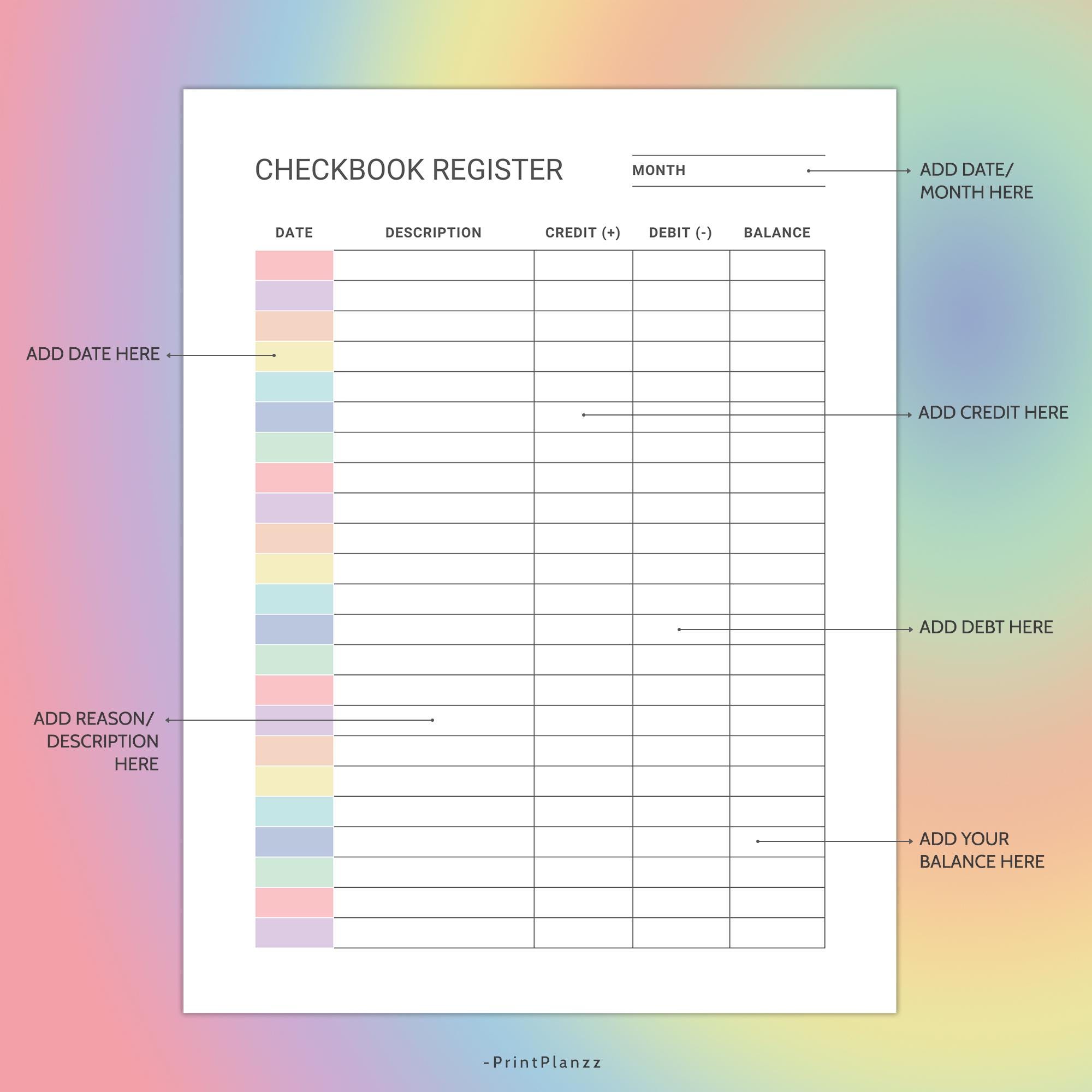 Checkbook Register Printable Bank Transaction Register Checkbook Log ...