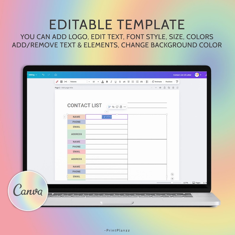 Contact List Template Canva Editable Contact List Template Editable ...