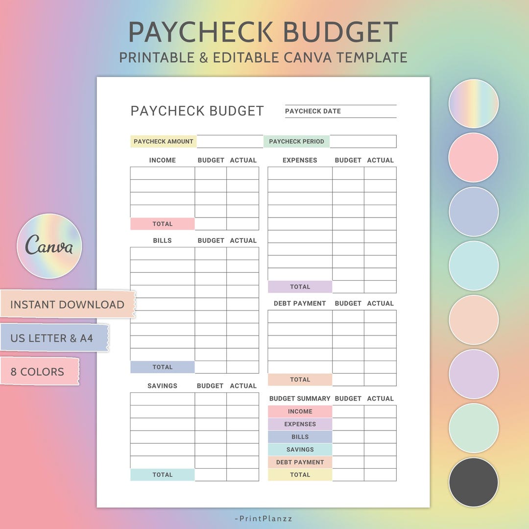 Paycheck Budget Printable Budget Tracker Editable Budget by Paycheck ...