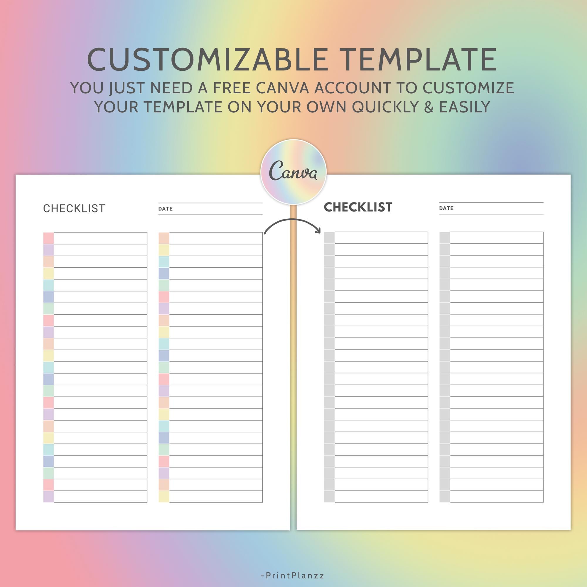Blank Checklist Printable PDF Blank to Do List Editable Canva ...