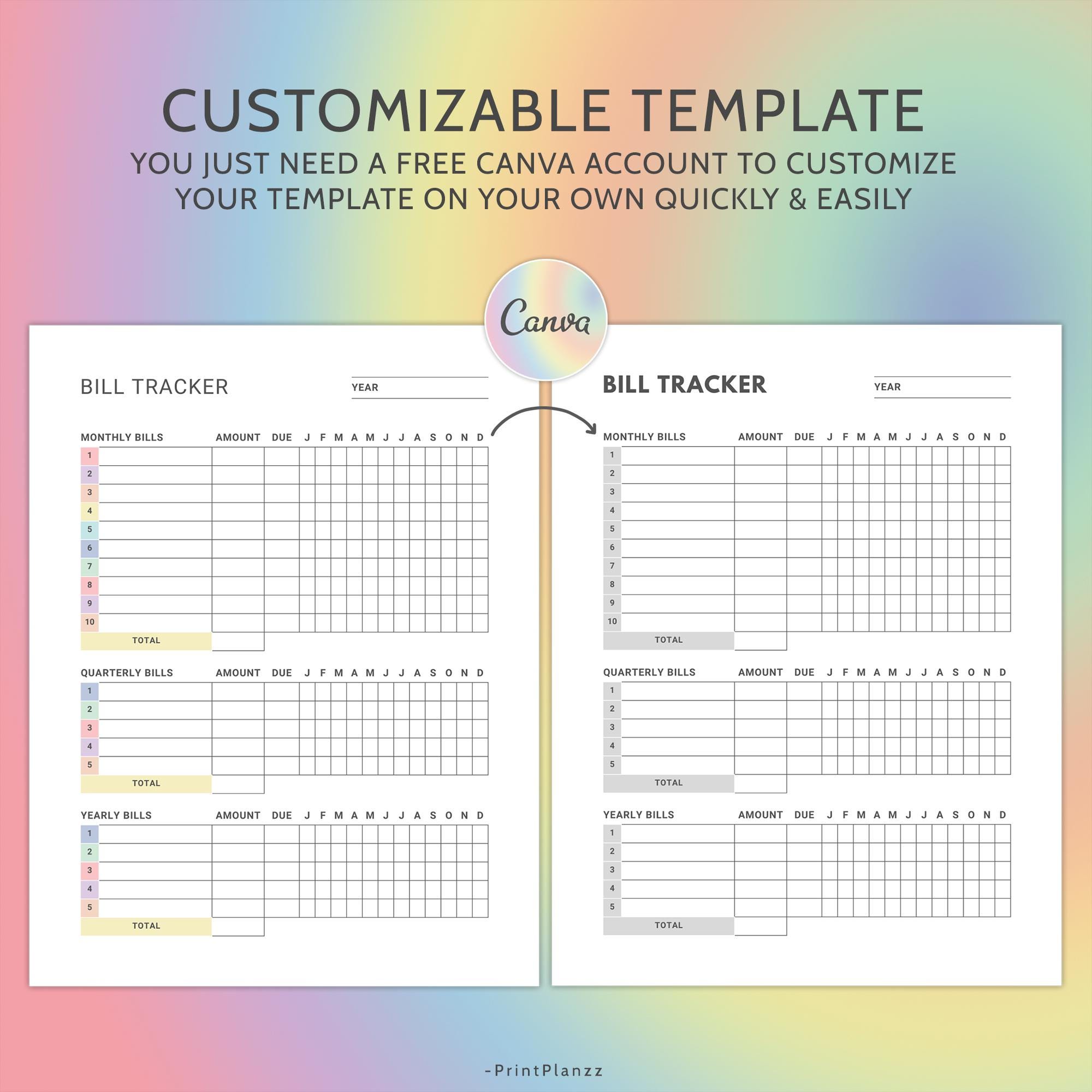Bill Payment Tracker Printable Bill Tracker Bill Organizer & Checklist ...