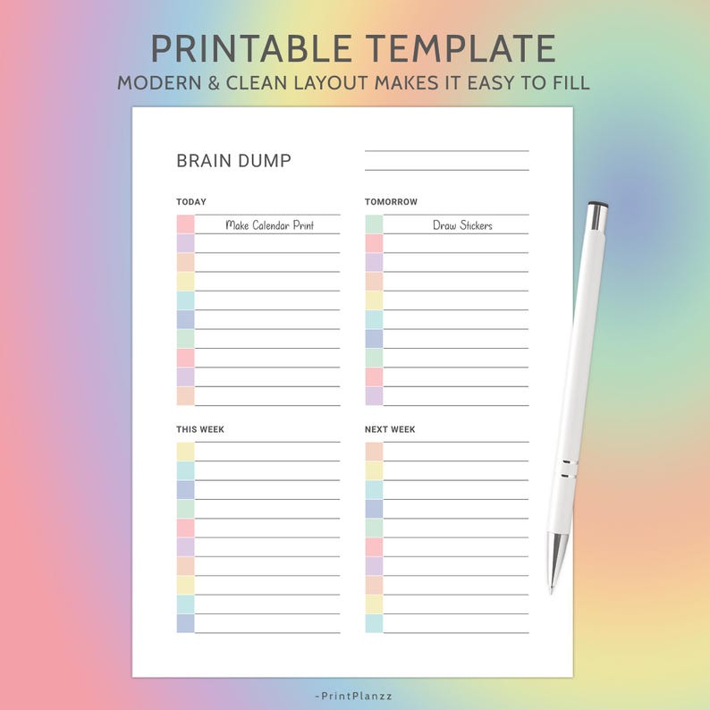 Brain Dump Template to Do List Printable ADHD Daily Planner ...